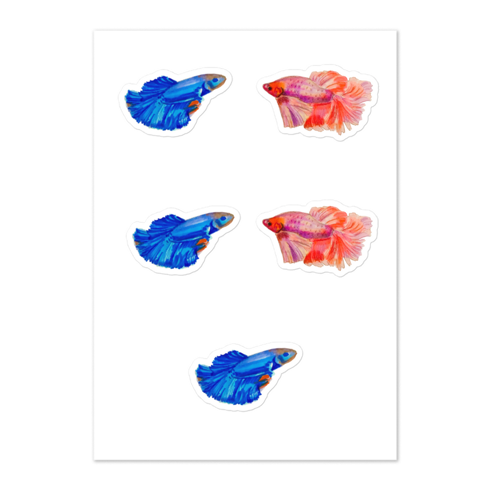 Vibrant Betta Fish Sticker Sheet - Glossy Stickers for Laptops, Notebo ...